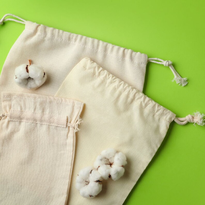 Organic Cotton Double Drawstring Bags. Reusable Muslin Bags. - Etsy