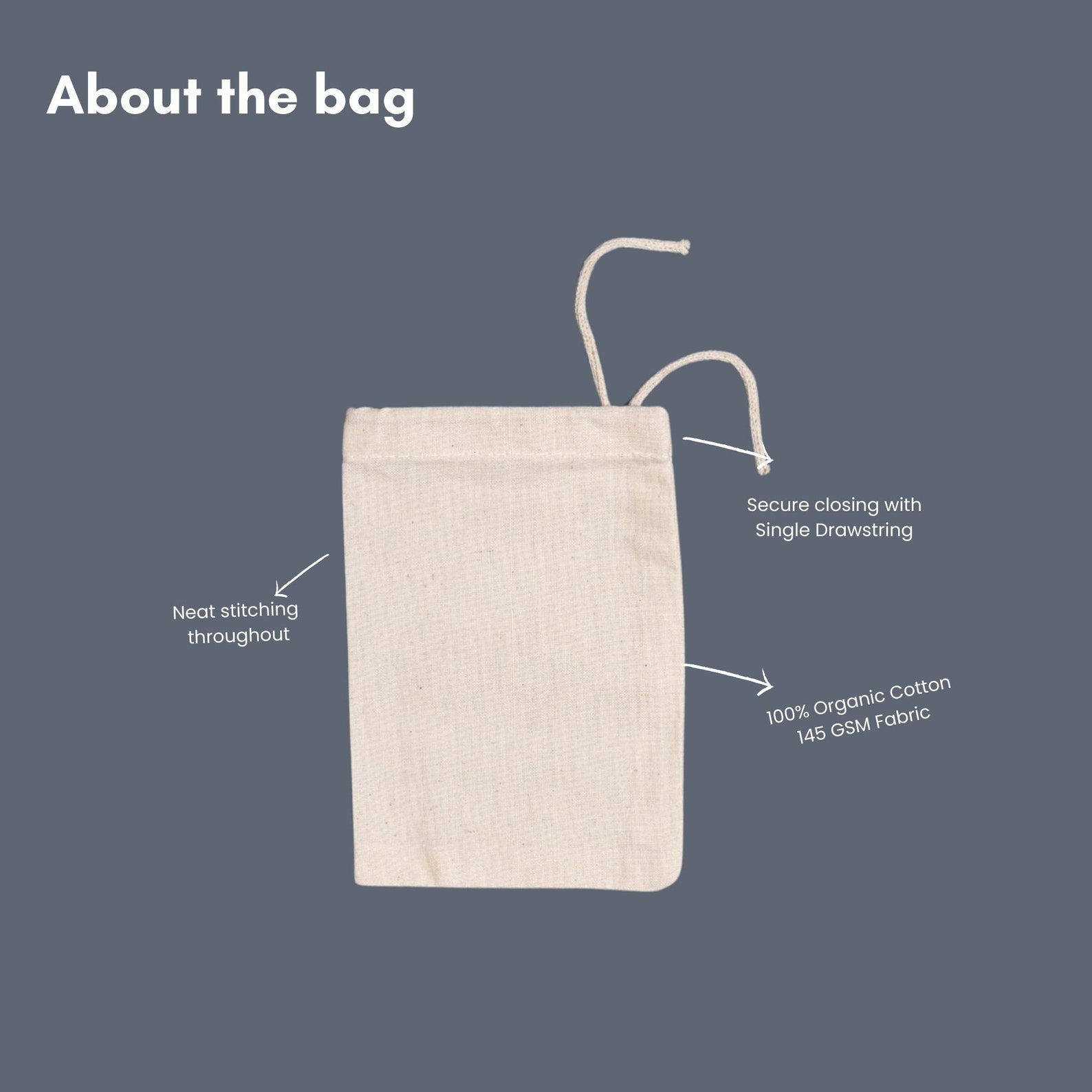 6 X 10 Inches Cotton Single Drawstring Bags 100% Organic Cotton ...