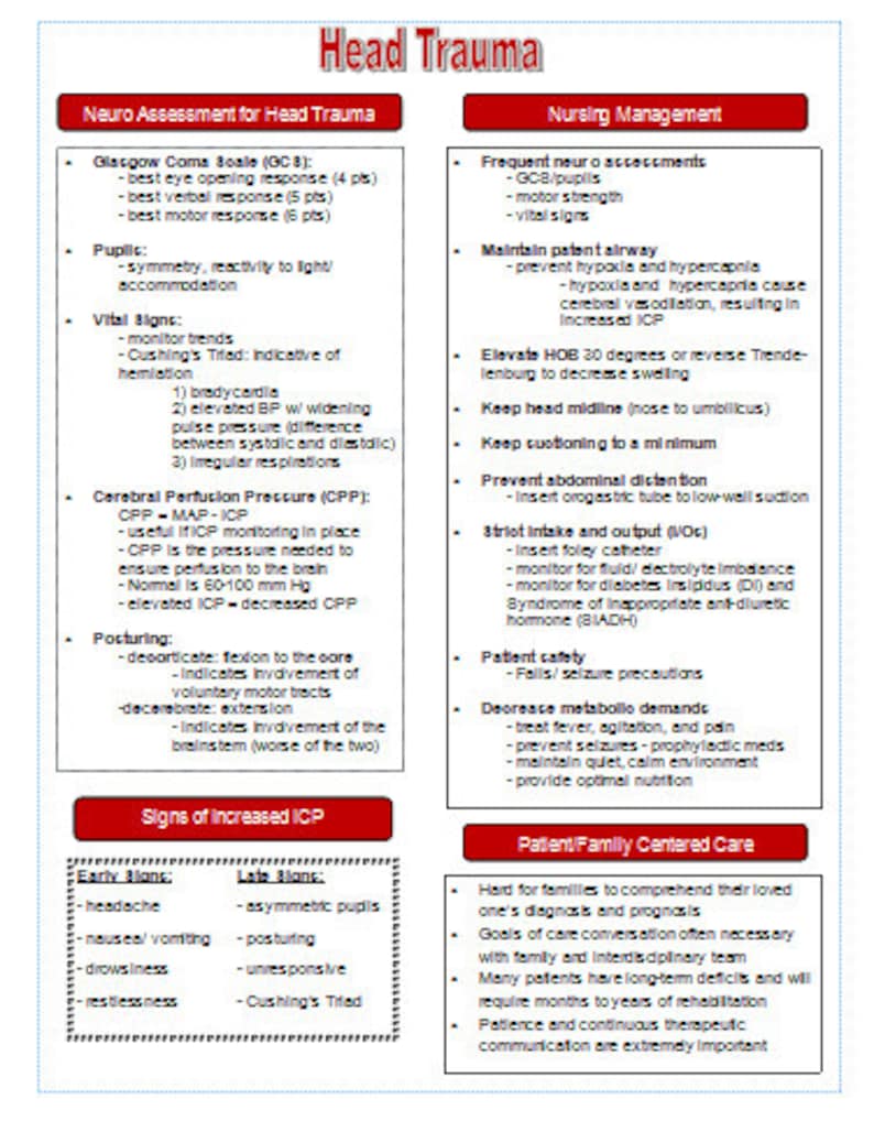 Head Trauma Review Sheet - Etsy
