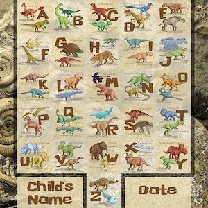 Prehistoric Animals Alphabet Fabric Panel Suitable for Quilt (fabric ...