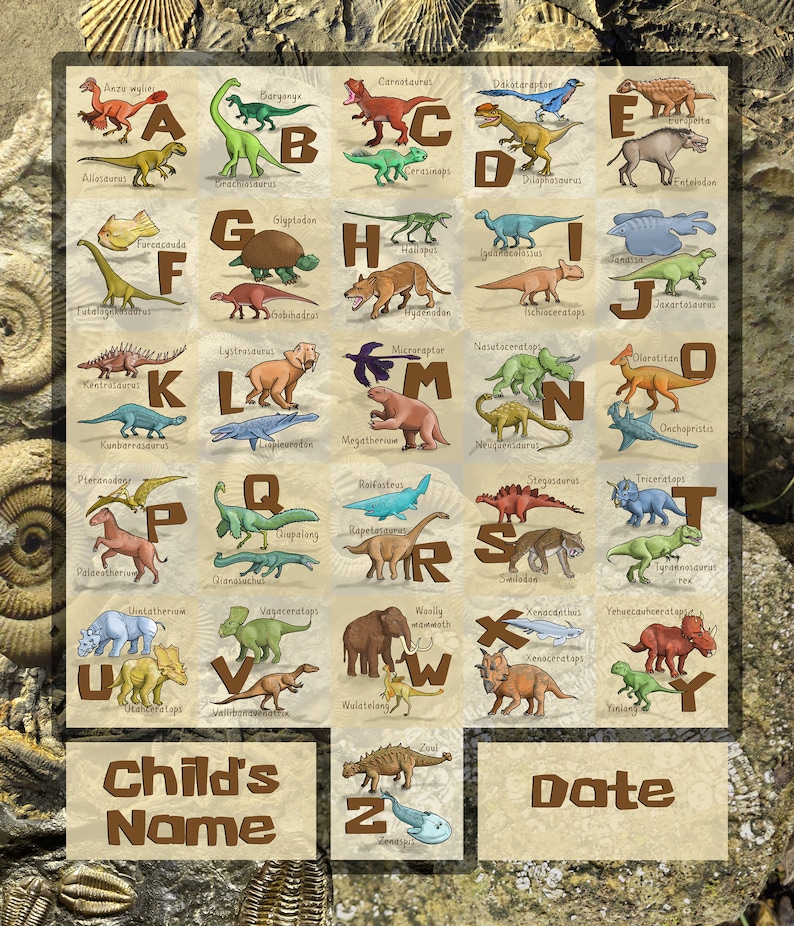 Prehistoric Animals Alphabet Fabric Panel Suitable for Quilt (fabric ...