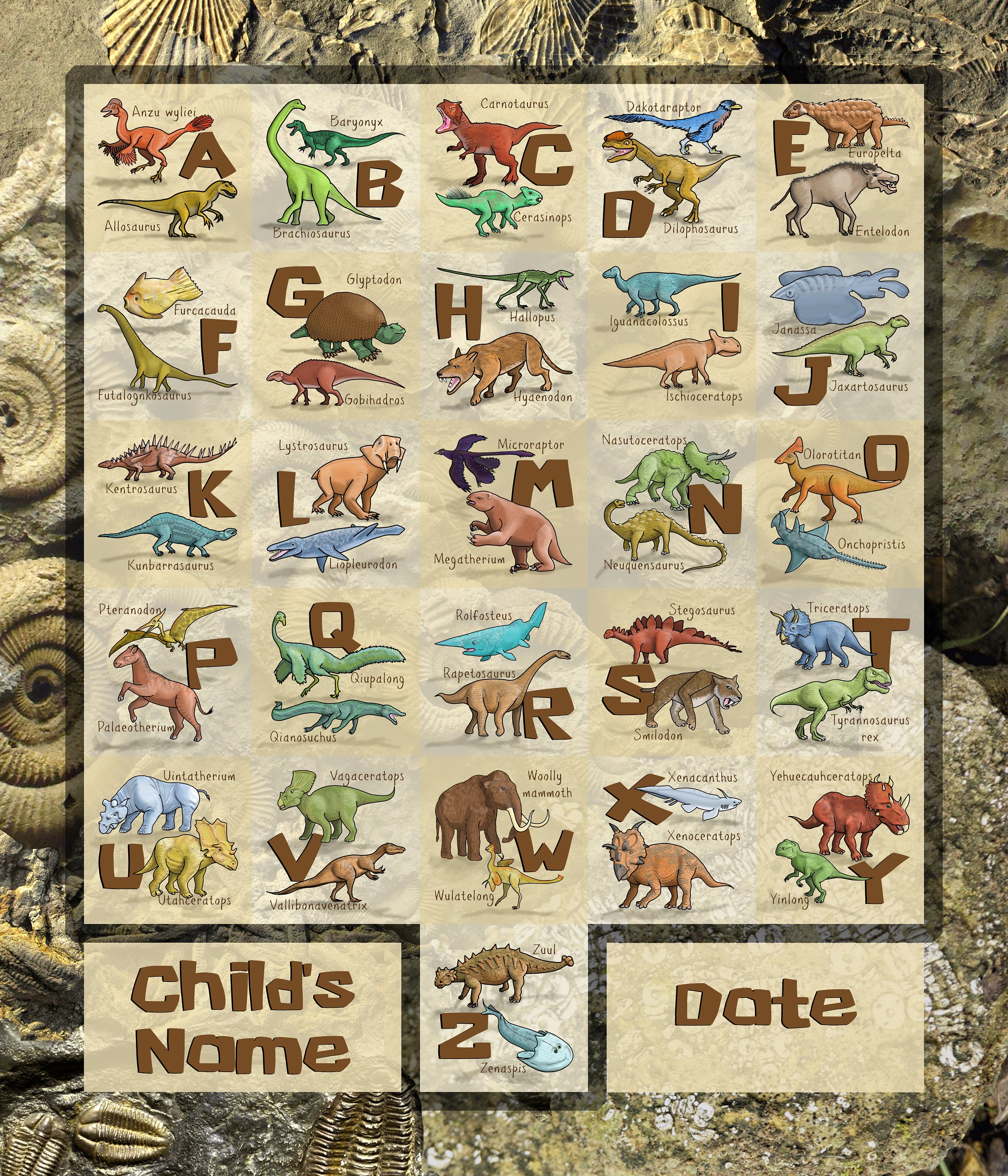 Prehistoric Animals Alphabet Fabric Panel Suitable for Quilt (fabric ...