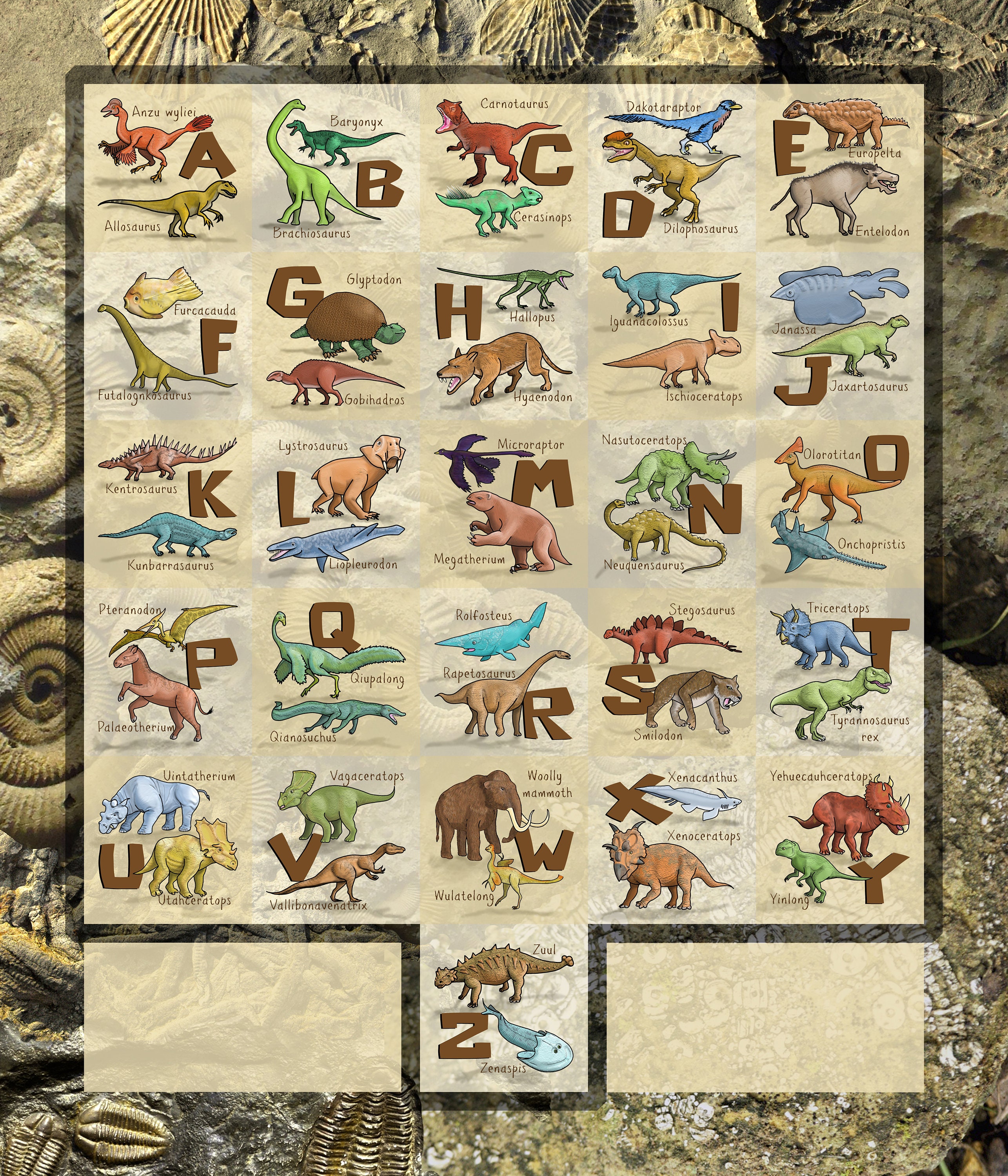 Prehistoric Animals Alphabet Fabric Panel Suitable for Quilt (fabric ...