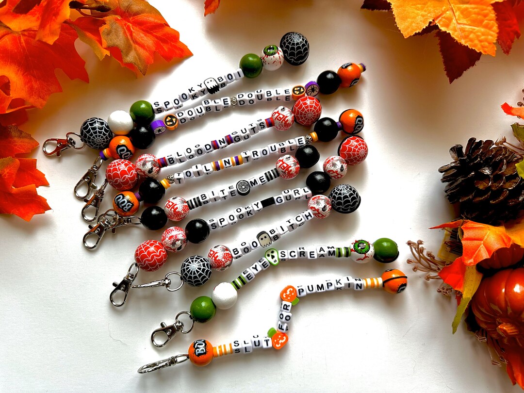Halloween Keychains Spooky Halloween Keychain Stretchy Black White Red ...