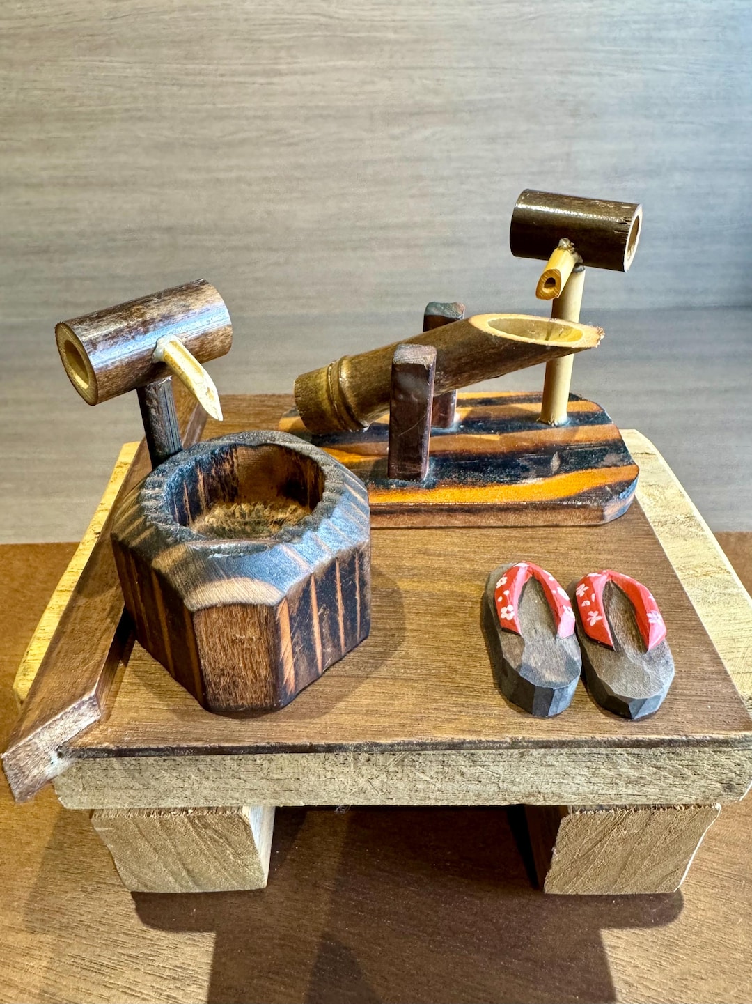 Antique Miniature Japanese Tsukubai Stone Wash Basin & Shishi-odoshi ...