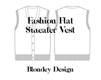 Sweater Vest Flat Vector Technical Drawing Illustration Mock-up ...