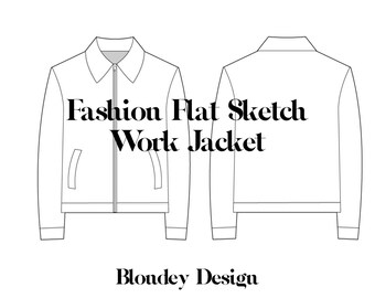 Collared Zip Work Jacket Flat Technical Drawing Illustration Mock-up ...