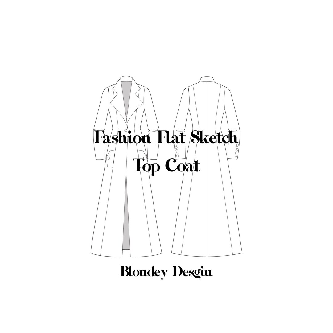 Top Coat Flat Vector Technical Drawing Illustration Mock-up Template ...