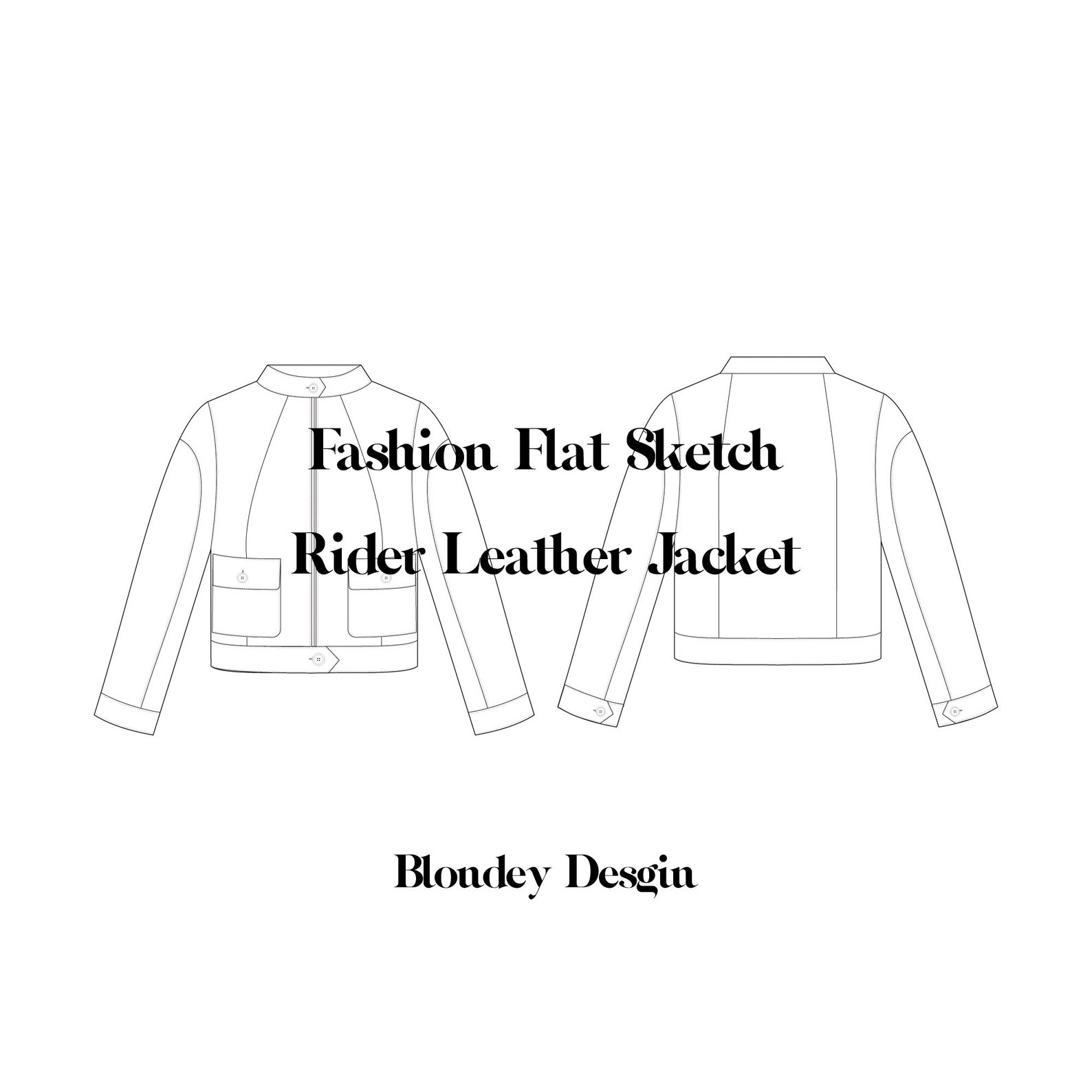 Rider Leather Jacket Flat Vector Technical Drawing Illustration Mock-up ...