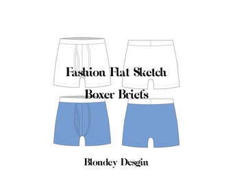 Men Boxer Underwear CAD Sketch Technical Drawing Fashion Design Vector ...
