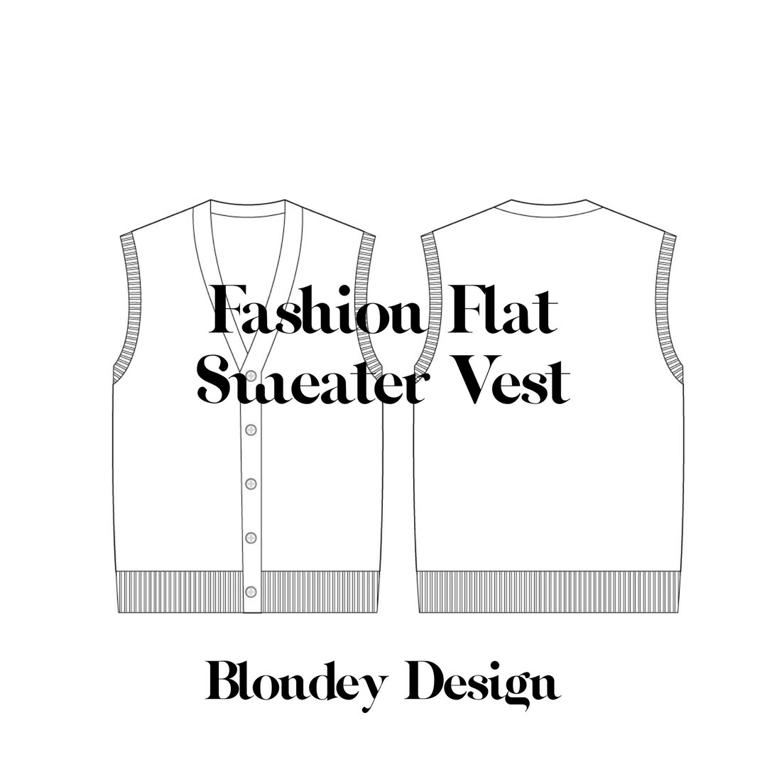 Sweater Vest Flat Vector Technical Drawing Illustration Mock Up Template For Design And Tech