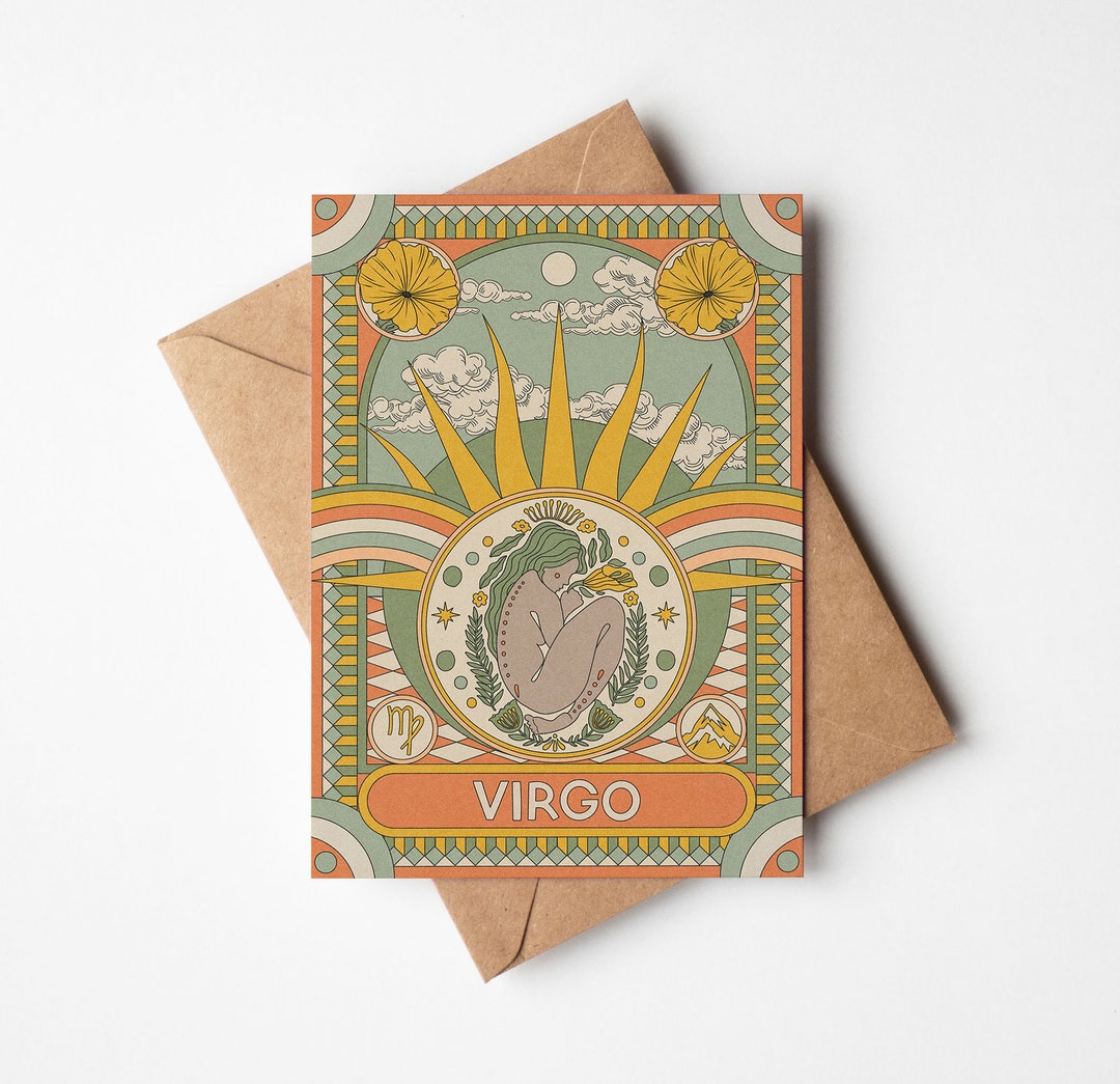 Virgo Starsign A6 Retro Boho Zodiac Celestial Greetings Card With Kraft ...