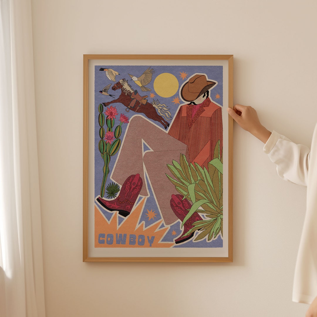 Retro Cowboy Art Print: Wild West Vintage Home Decor (A3, A4) - Etsy