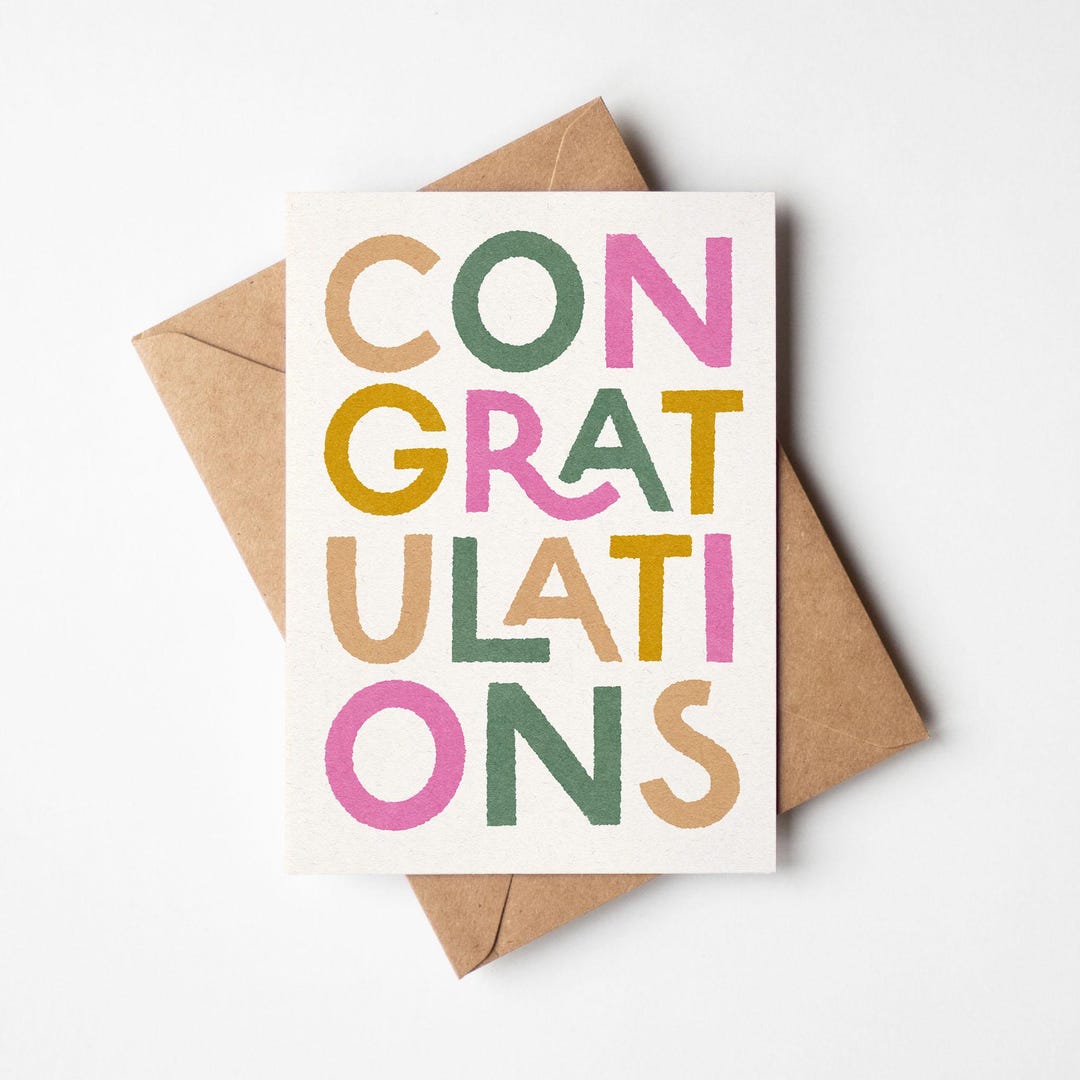 Congratulations Card With Kraft Recycled (brown) Envelope | Colourful ...