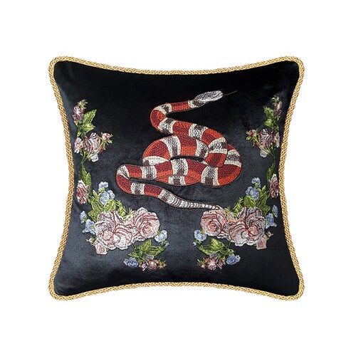 Embroidered Velvet Cushion With Snake / Home Decor / - Etsy