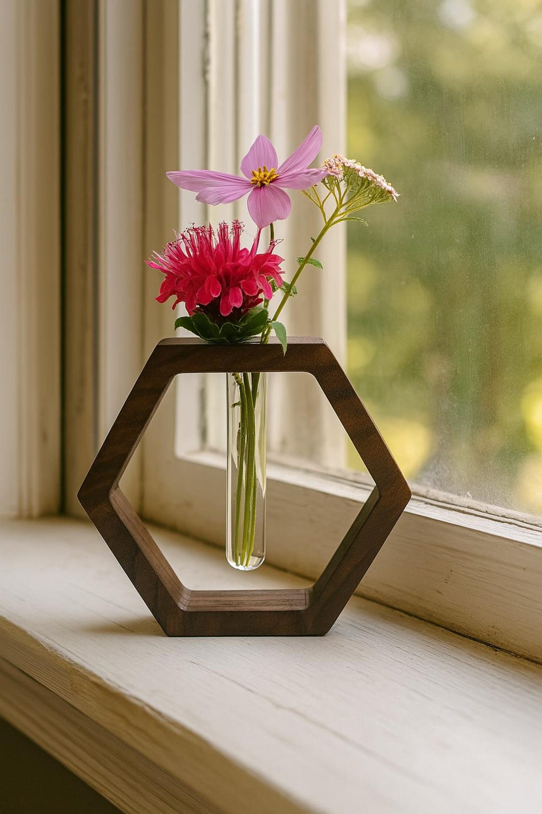 Walnut Wood Hexagon Propagation Vase – Test Tube Planter – Rooting ...