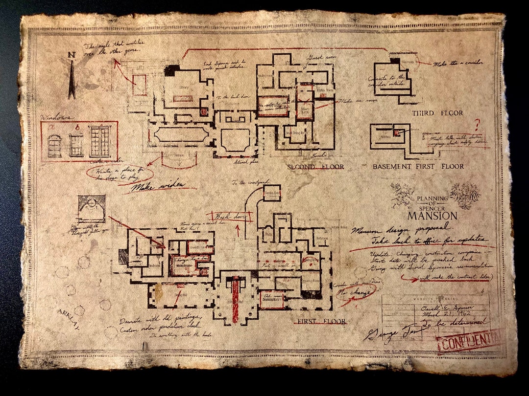 Distressed Map Replica - Spencer Mansion - Antiqued Aged Rustic Paper ...