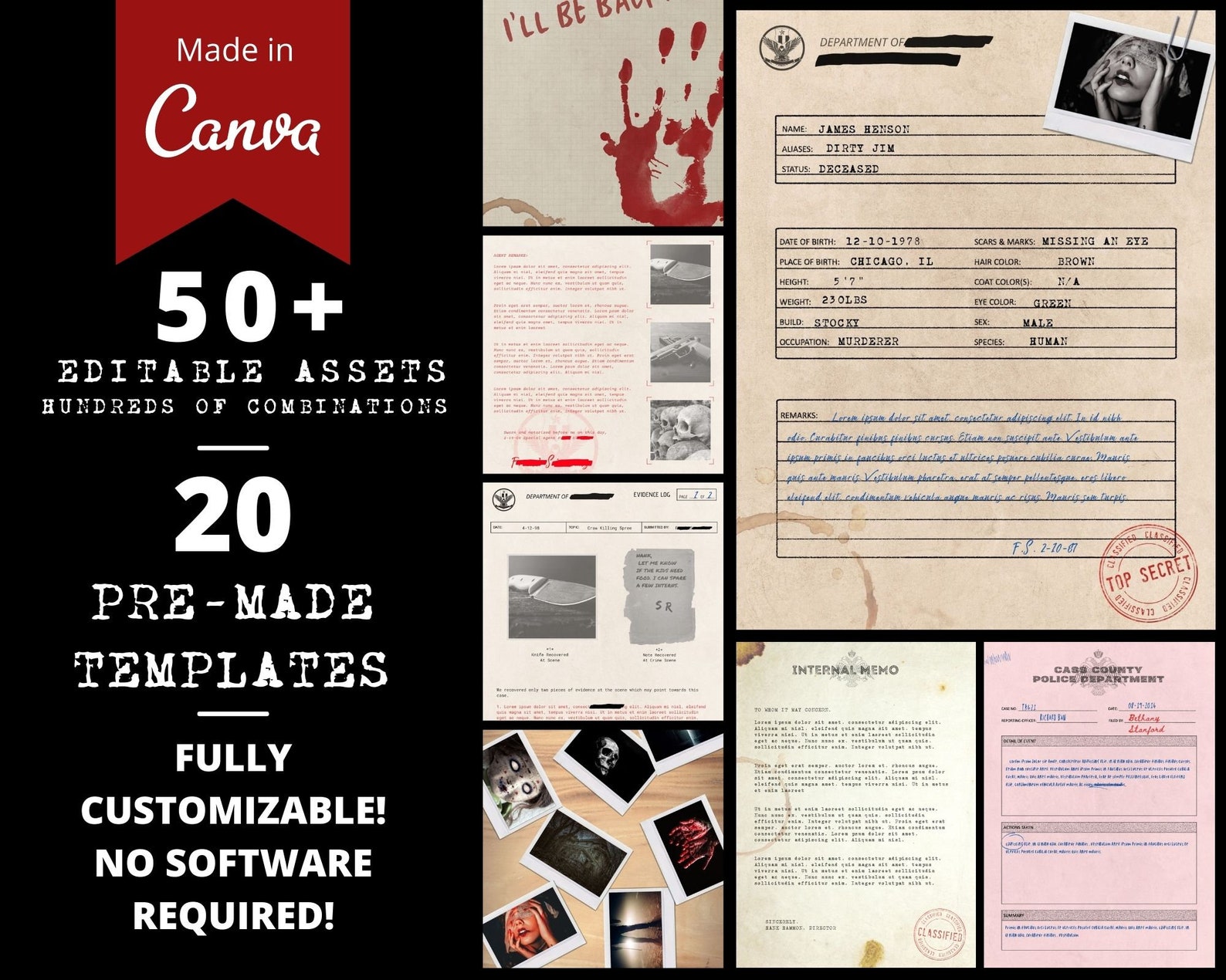 Case File Template Pack - 50+ Assets - Canva - Editable - Aged Paper ...