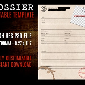 DOSSIER Template Editable PSD & PNG File Vintage Style | Etsy