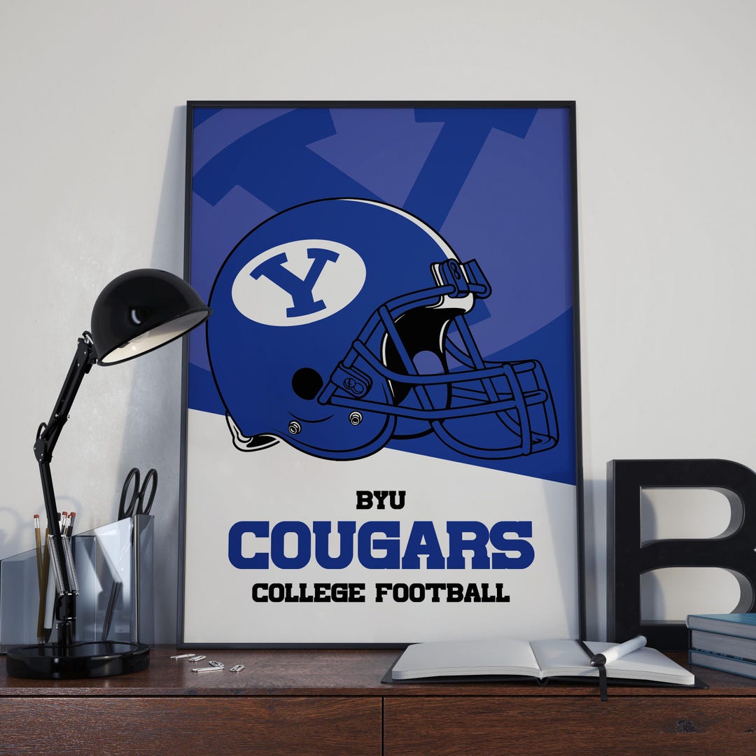 BYU Cougars NCAAF Helmet Poster Vintage Wall Art for College Football ...