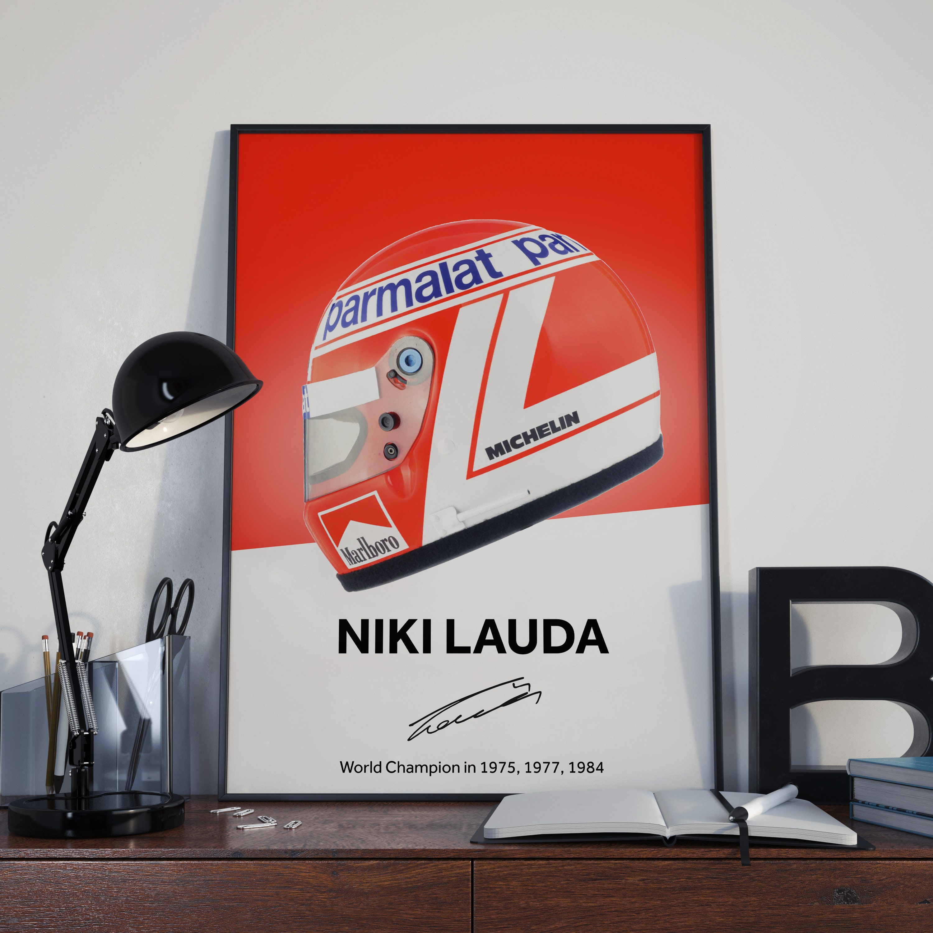 Niki Lauda F1 Helmet Poster F1 Wall Art Print, Motorsport Decor for ...