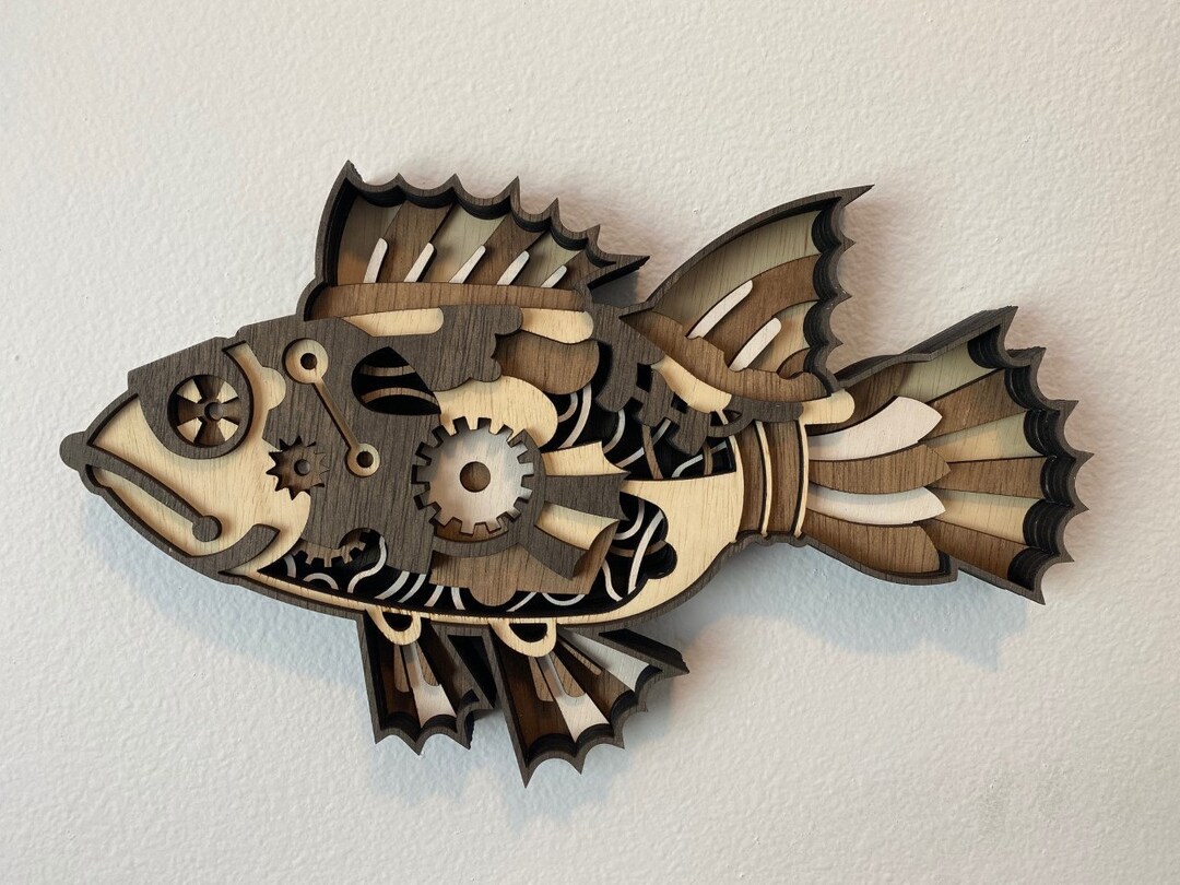 Steampunk Grumpy Fish - Wood Art | Handcrafted Fish Art | Uncommon Art ...