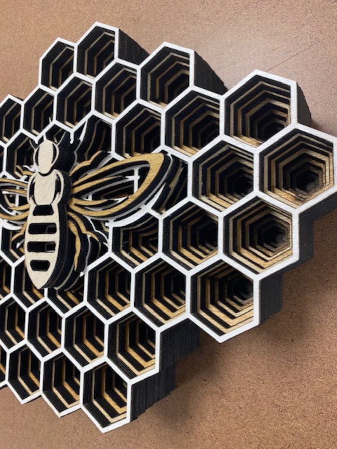 3D Laser-cut Layered Wood Wall Art Honeycomb Bee | Etsy