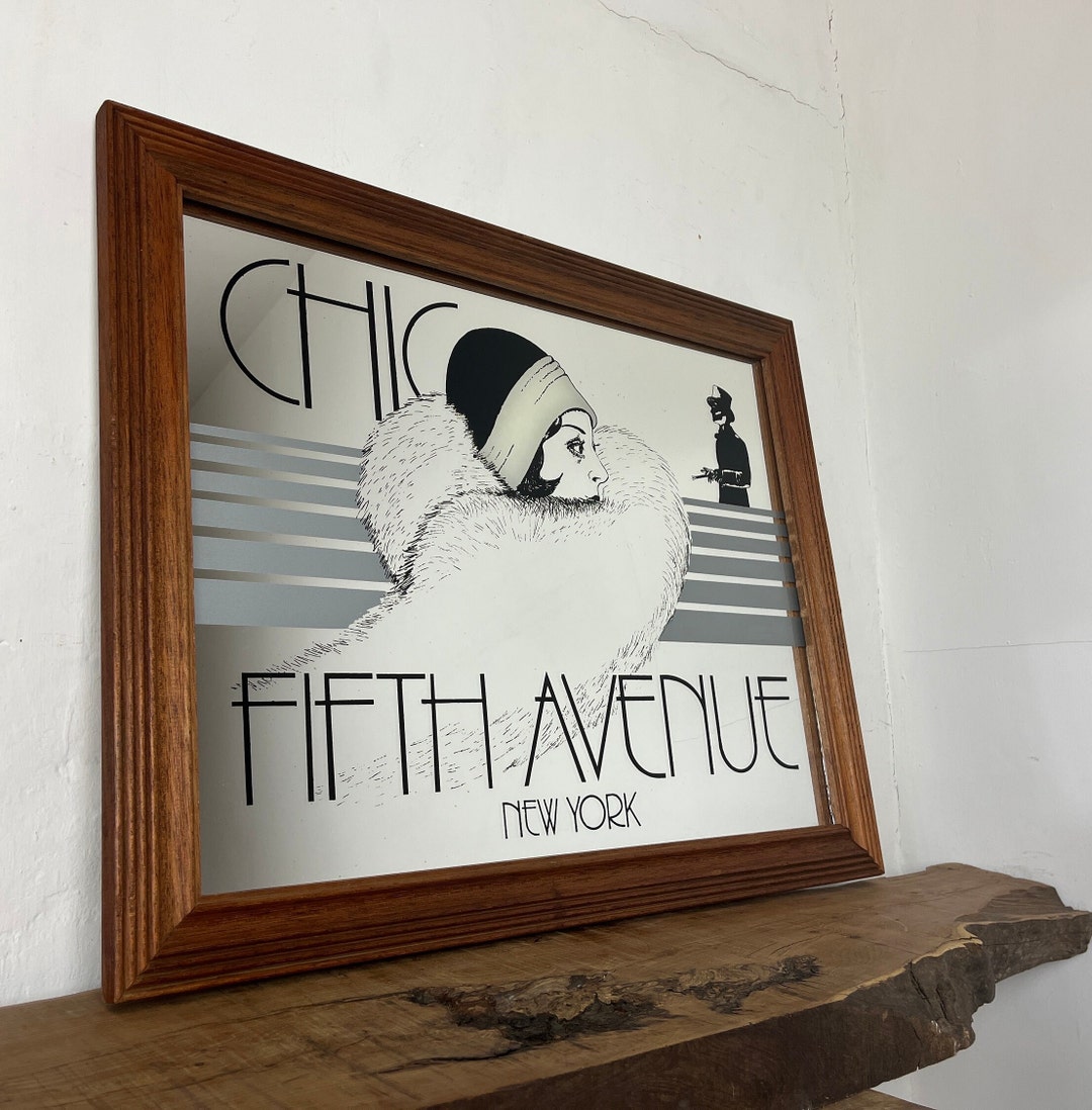 Vintage Art Deco Advertising Mirror, Chic Fifth Avenue Sign, New York ...