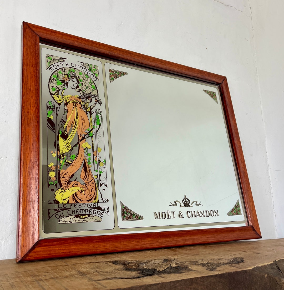 Moët Chandon Mirror Sign, Vintage Mucha Art Nouveau, Advertising Mirror ...