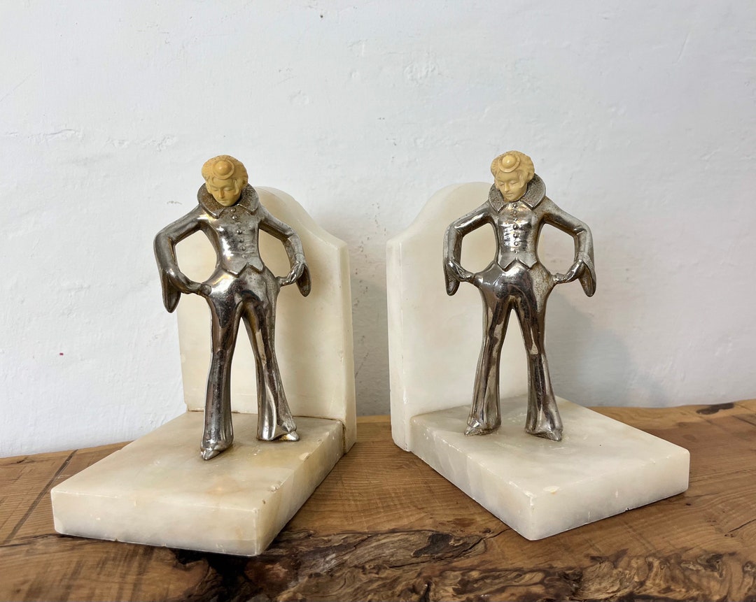 Art Deco Antique Bookends, Marble Lady Bookends, 1930's Design ...
