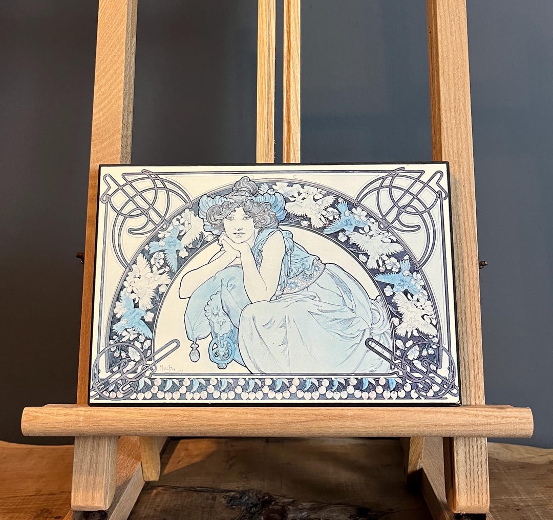 Vintage Alphonse Mucha Wooden Wall Sign, Cherry Blossom Art Plaque, Art ...