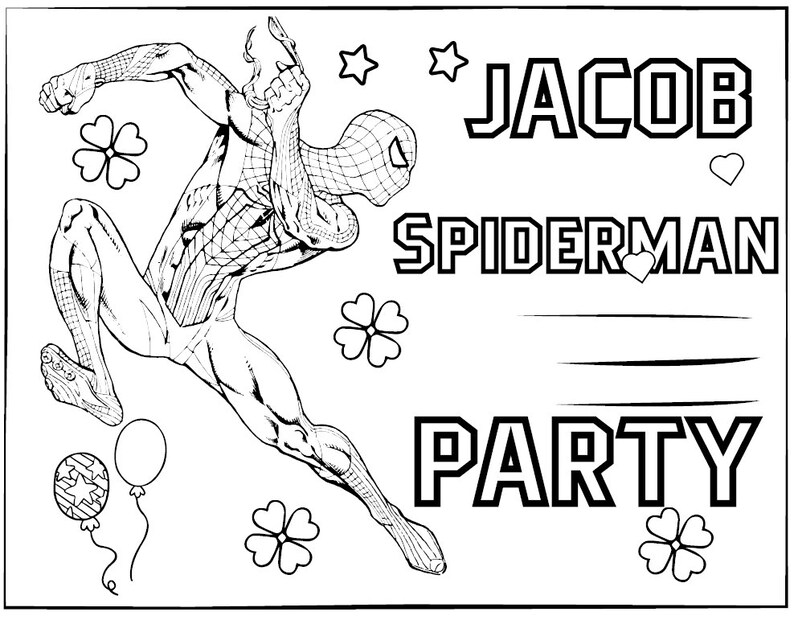 10 Printable Spider-man Coloring Page for Birthday Personalized With ...