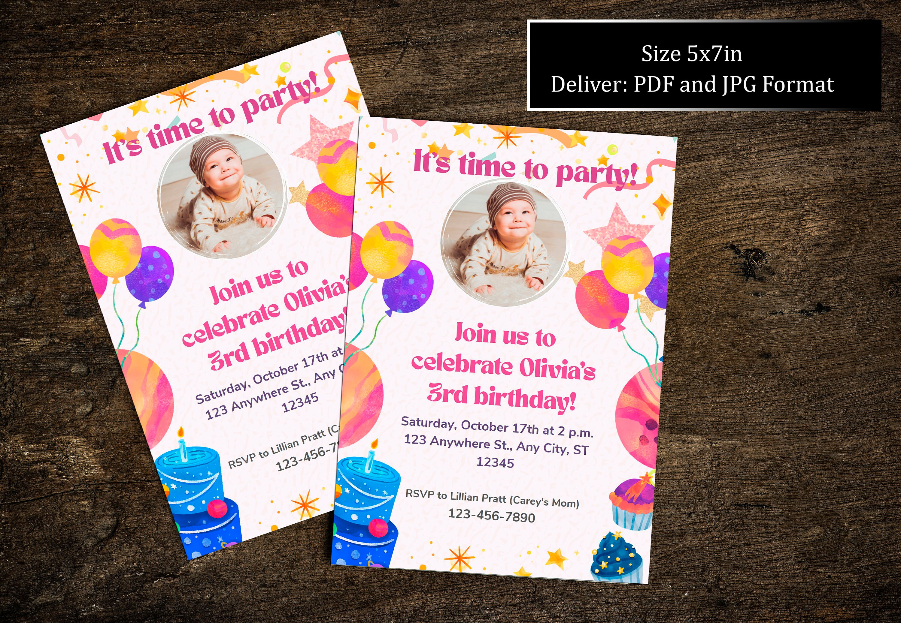 Birthday Invitation Card Personalized With Photo and Name Active - Etsy