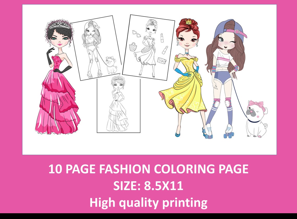 10 Pages Fashion Coloring Pages for Girl, Cute and Beautiful Girl ...