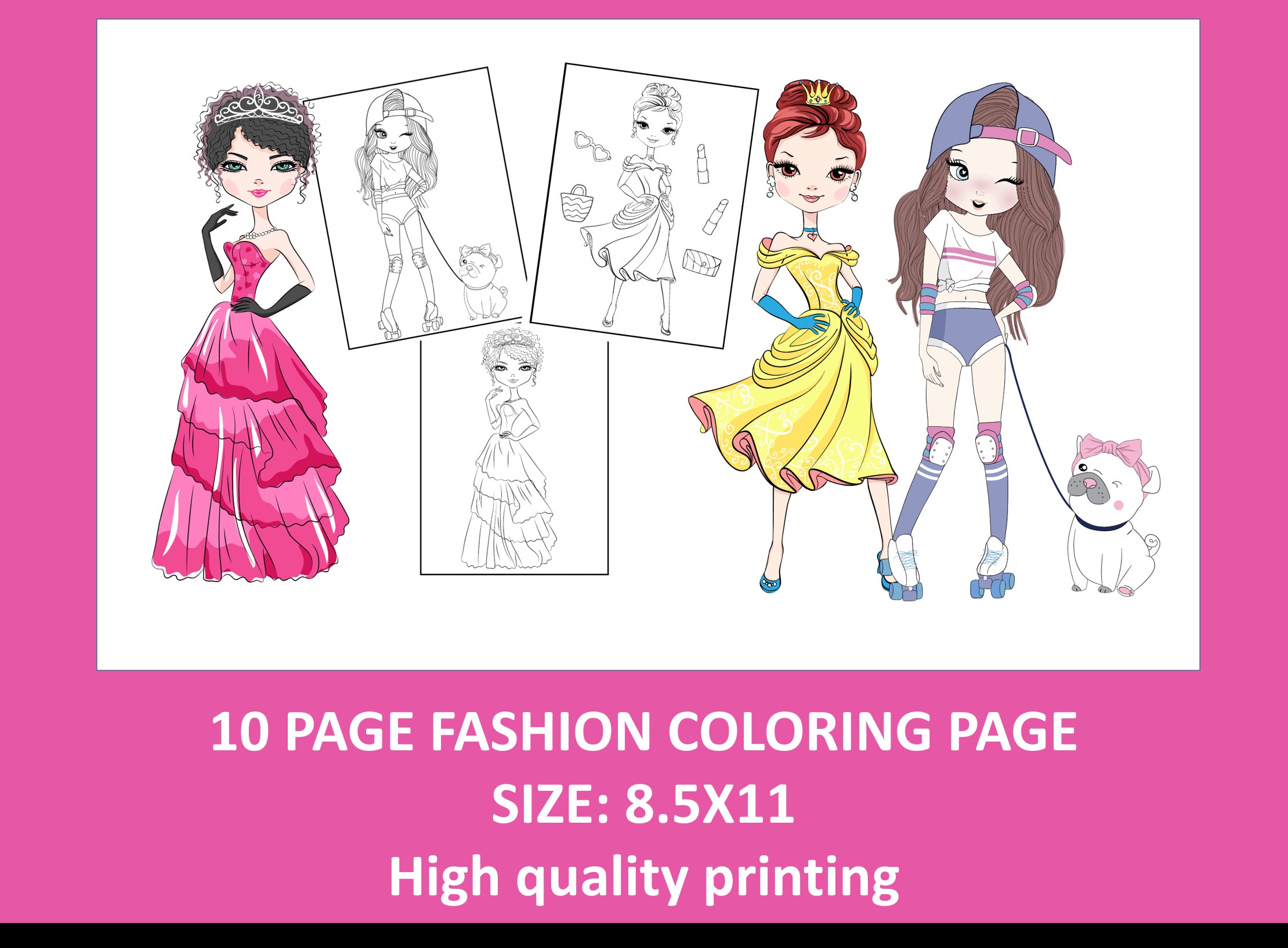 10 Pages Fashion Coloring Pages for Girl, Cute and Beautiful Girl ...