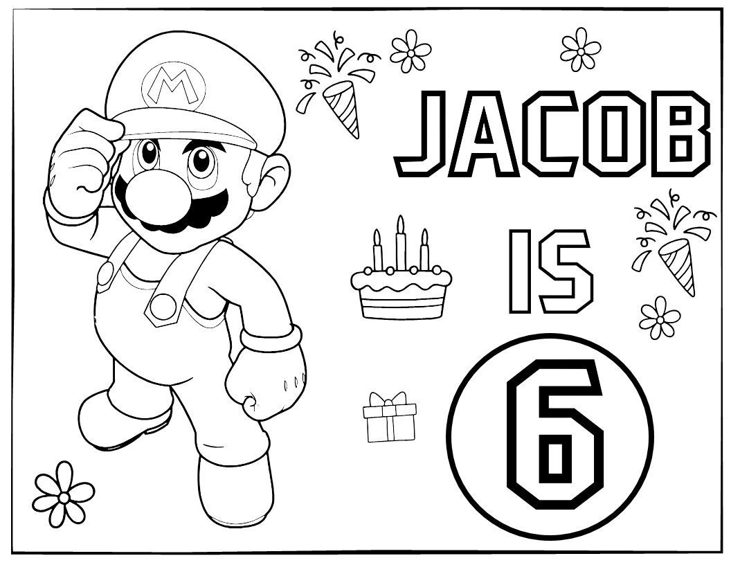 10 Printable Super Mario Coloring Page for Birthday Personalized With ...