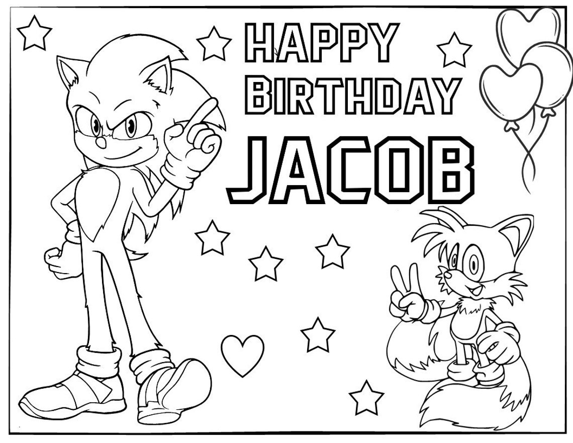 10 Printable Sonic Coloring Page for Birthday Personalized With Name ...