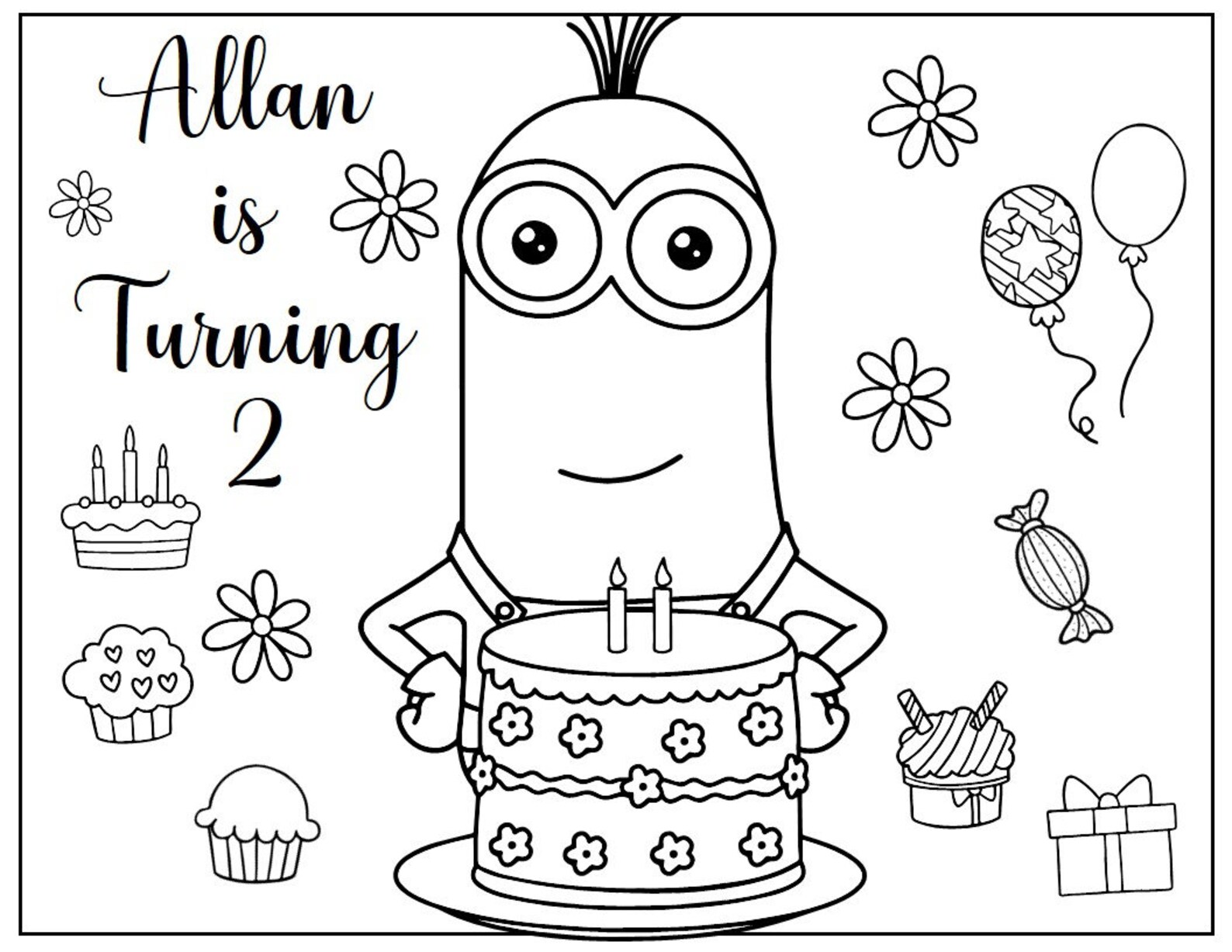 10 Printable Minion Coloring Page For Birthday Personalized Etsy