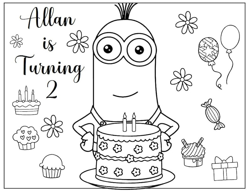 10 Printable Minion Coloring Page for Birthday Personalized With Name ...