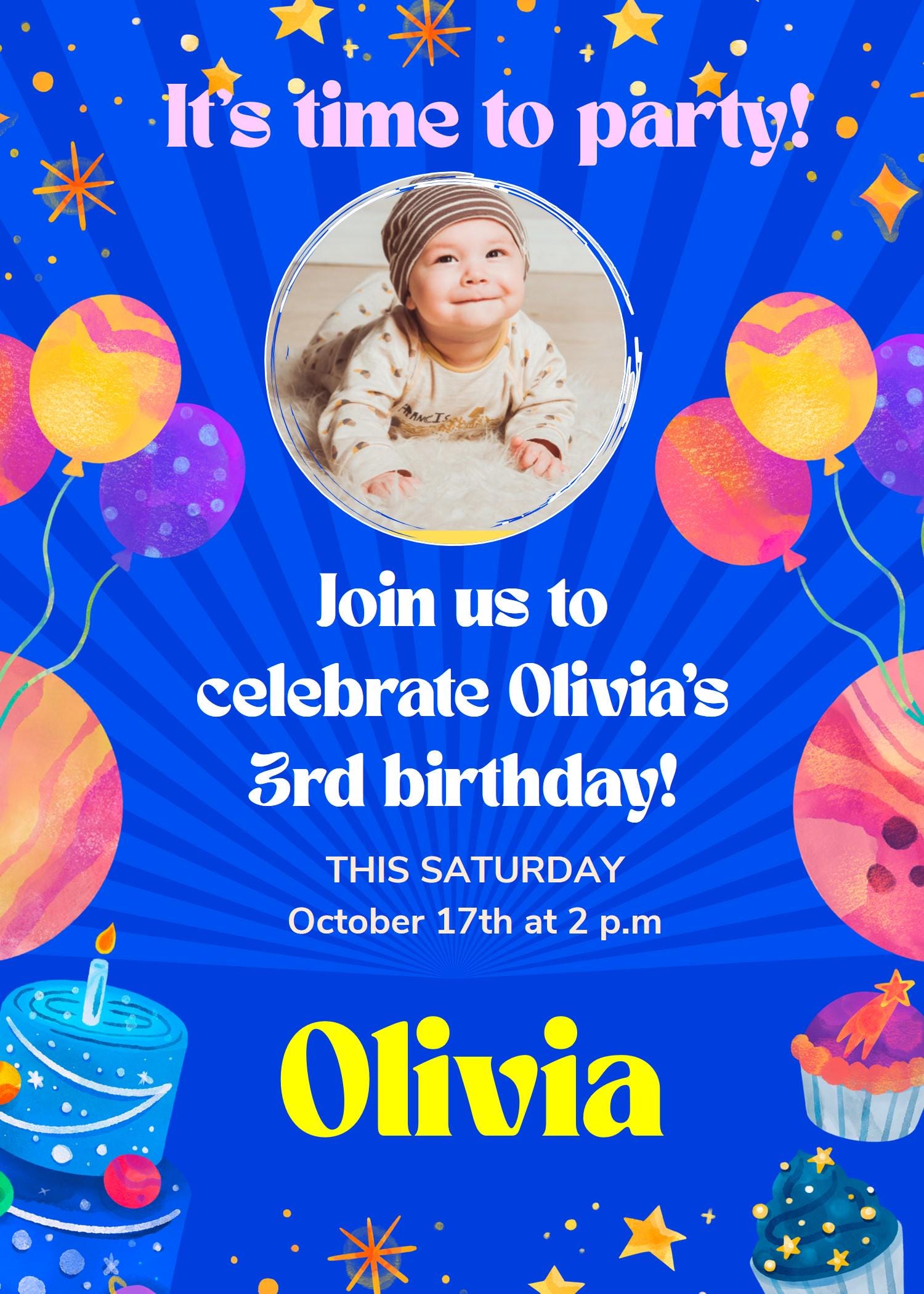 Birthday Invitation Card Personalized With Photo and Name Active - Etsy
