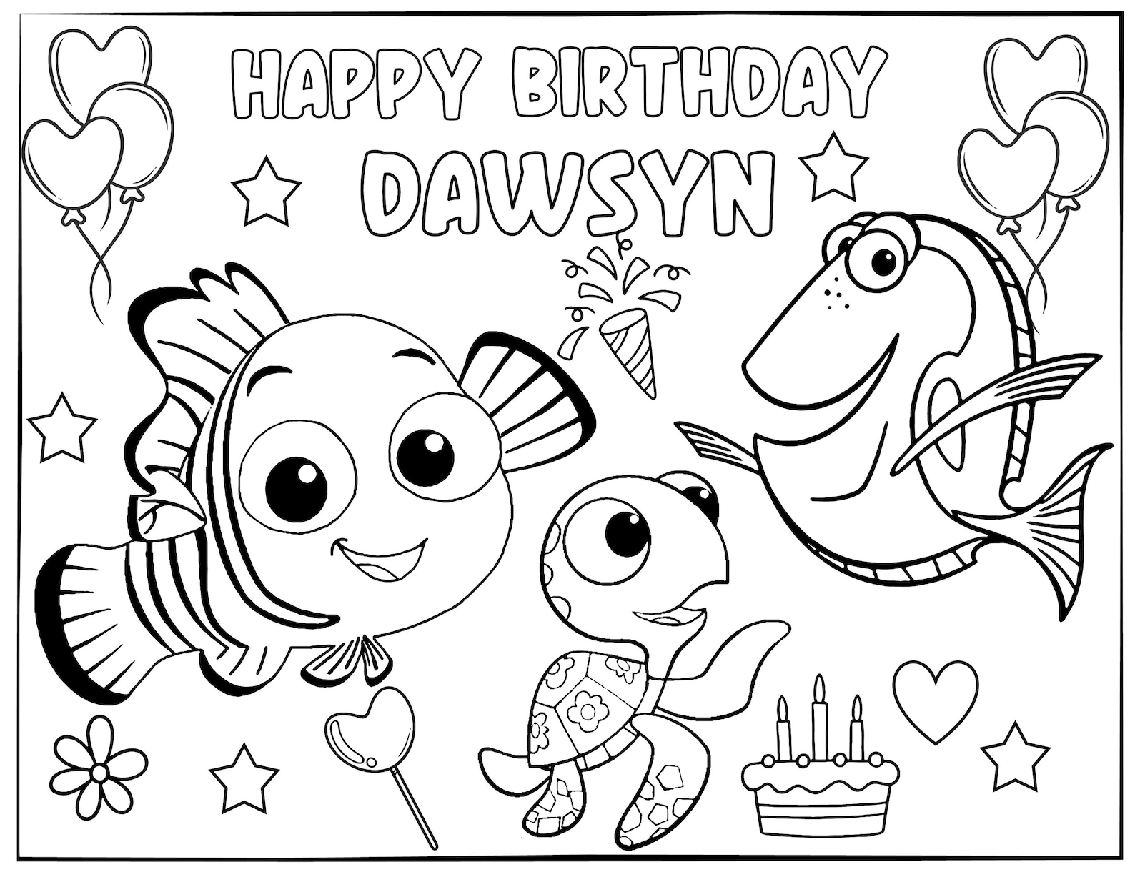 10 Printable Nemo Coloring Page for Birthday Personalized With Name PDF ...
