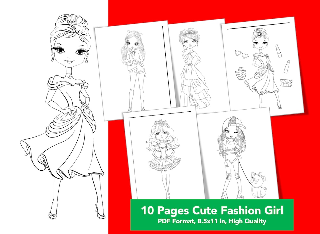 10 Pages Fashion Coloring Pages for Girl, Cute and Beautiful Girl ...