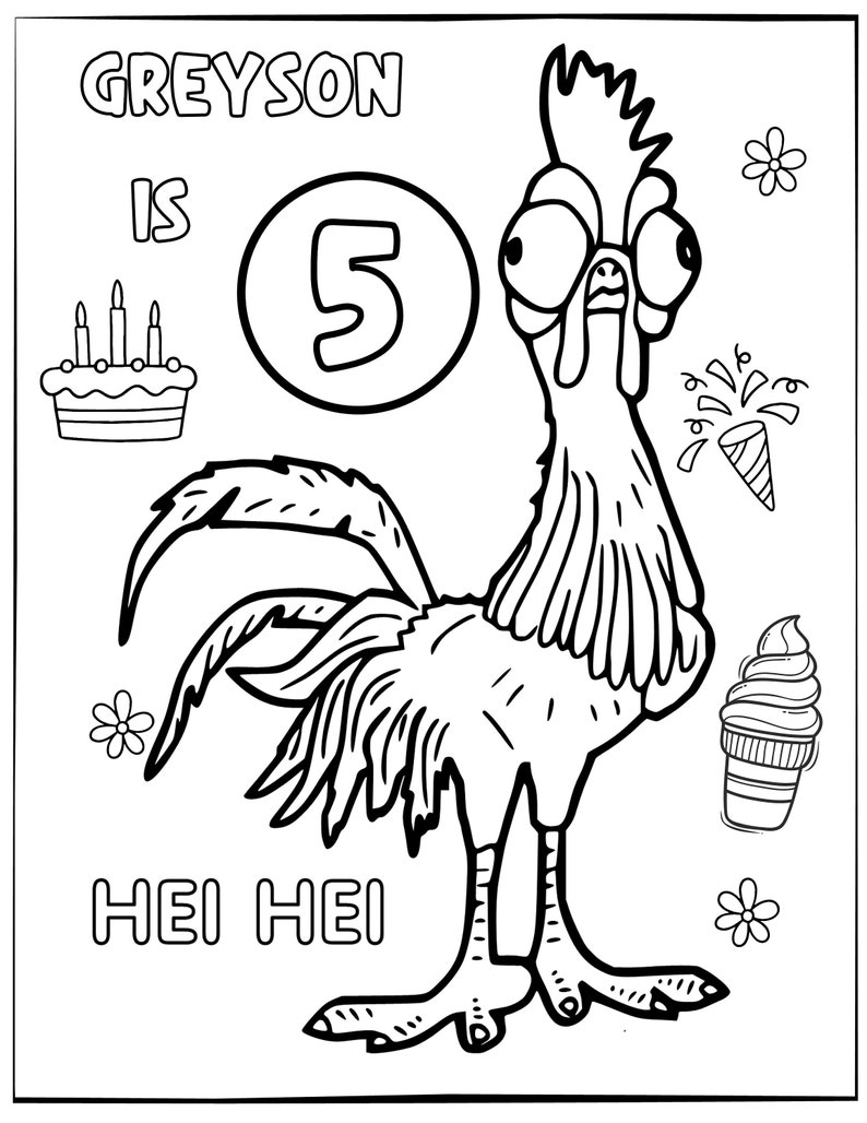 Maui Moana Birthday Coloring Pages: Personalized Kids Activity (PDF) - Etsy