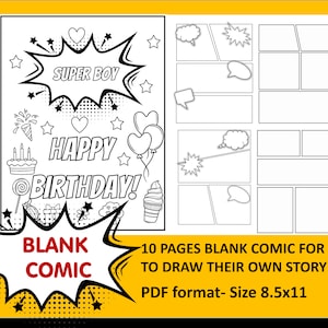 10 Pages Blank Comic for Kids, Boy, Girl, Special Gift for Birthday - Etsy