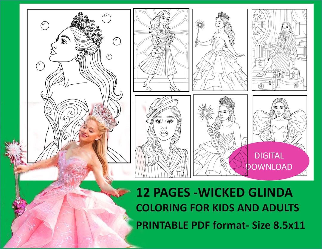12 Printable Pages Glinda - Ariana Wicked Musicals Coloring Book ...
