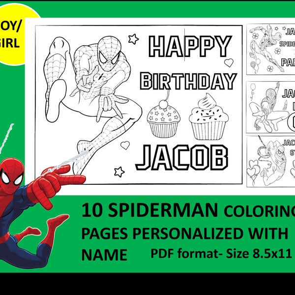 Spider Man Birthday Coloring Page - Etsy