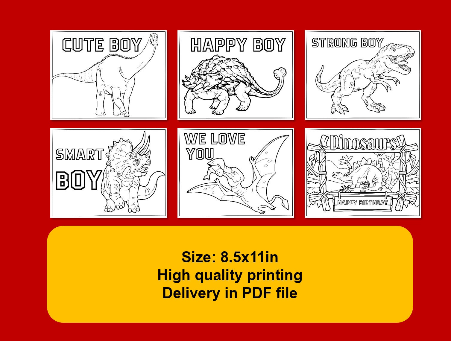 10 Printable Dinosaur Coloring Pages for Birthday - Personalized ...