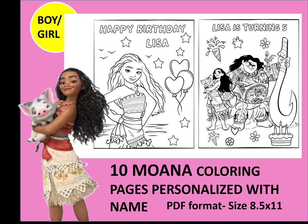 10 Moana Coloring Activity Page for Birthday Personalized With Name ...