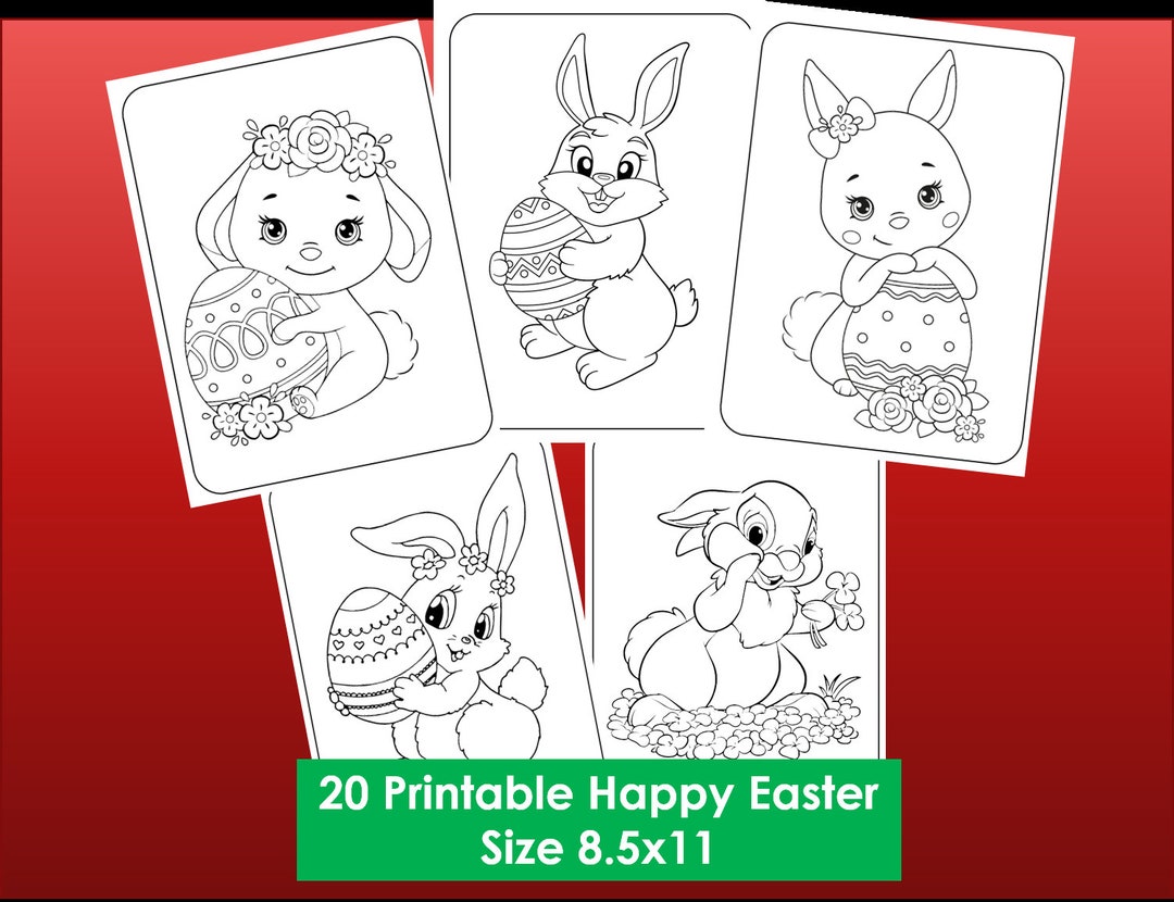 20 Happy Easter Rabbit Coloring Pages for Kids (PDF Printable) - Etsy