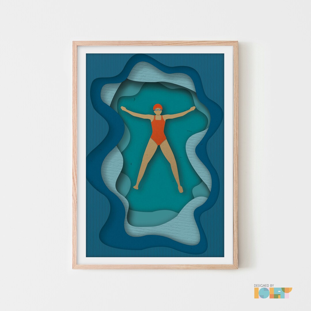 Wild Swimmer Print Floating Paper Cutout Style Happy Swimmer Gift ...